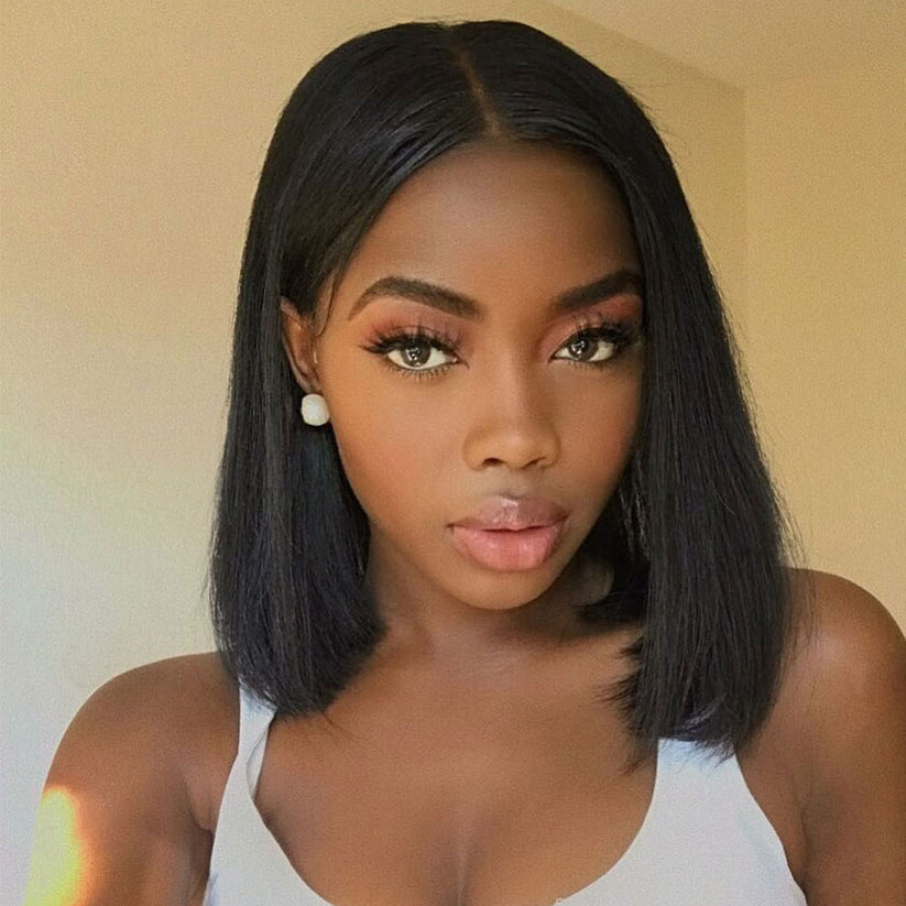 10A Bob Wig Middle Part Lace Front Wig Brazilian Straight Virgin Hair ...