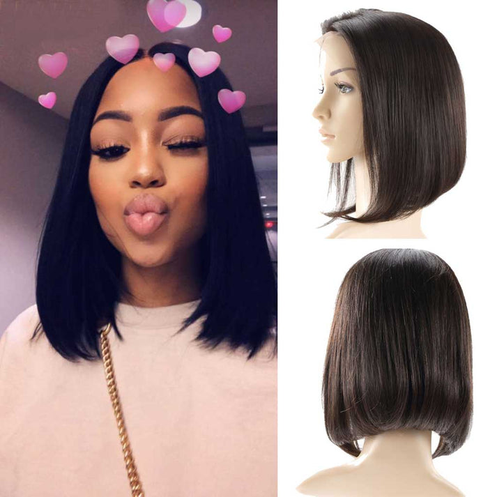 10A Bob Wig Middle Part Lace Front Wig Brazilian Straight Virgin Hair ...