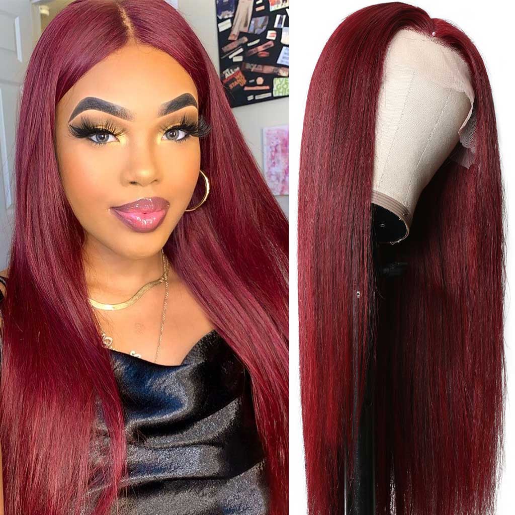 99J Burgundy Wig 4x4 5x5 Straight Closure Wig 13x4 Lace Frontal Wig ...
